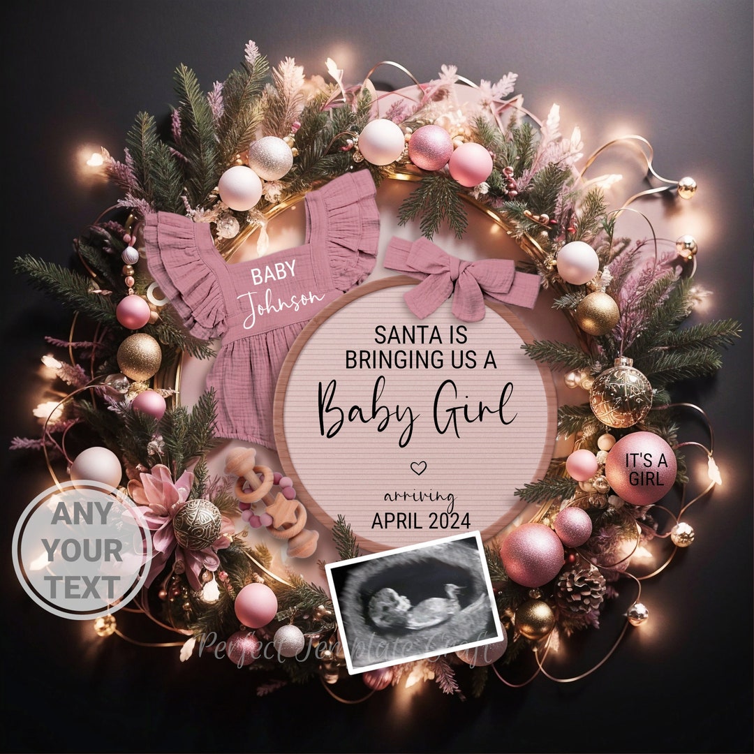Baby Girl Christmas Digital Pregnancy Announcement, Pink Boho Christmas ...
