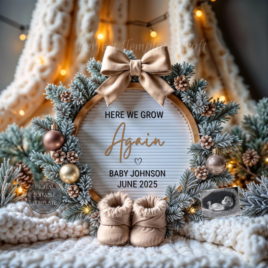 Christmas Pregnancy Announcement, Here We Grow Again Baby Announcement ...