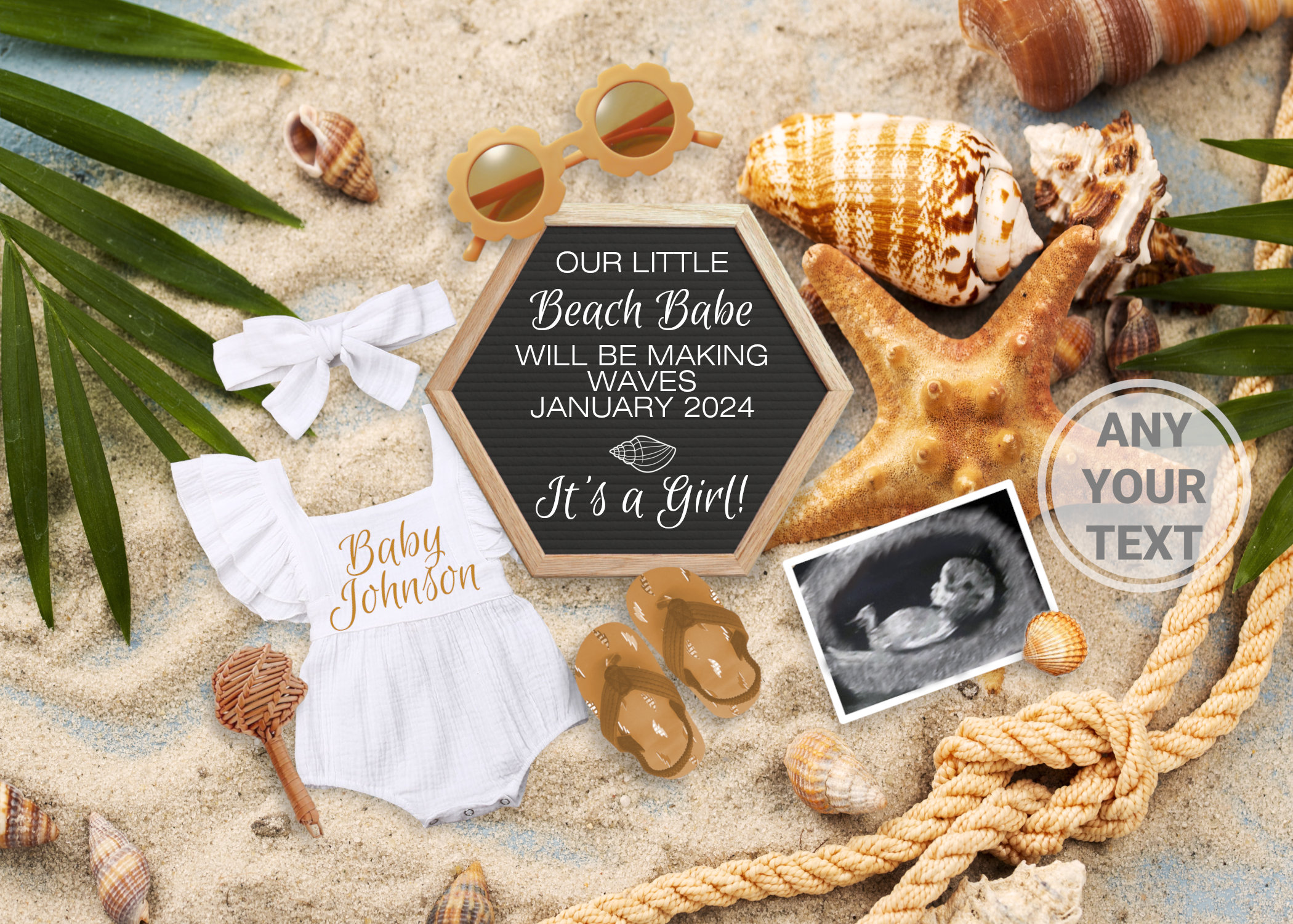 Beach Baby Girl Digital Pregnancy Announcement It's a - Etsy