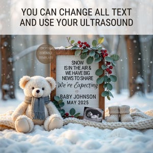 Winter Pregnancy Announcement, Digital Snowy Baby Announcement December ...
