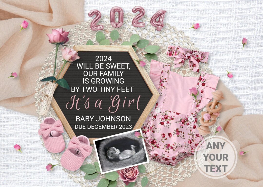 Its A Girl Digital Pregnancy Announcement, Baby Gender Reveal, Social ...