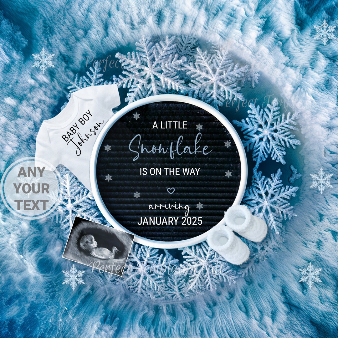 Little Snowflake Baby Boy Announcement Digital, Winter Boy Pregnancy ...