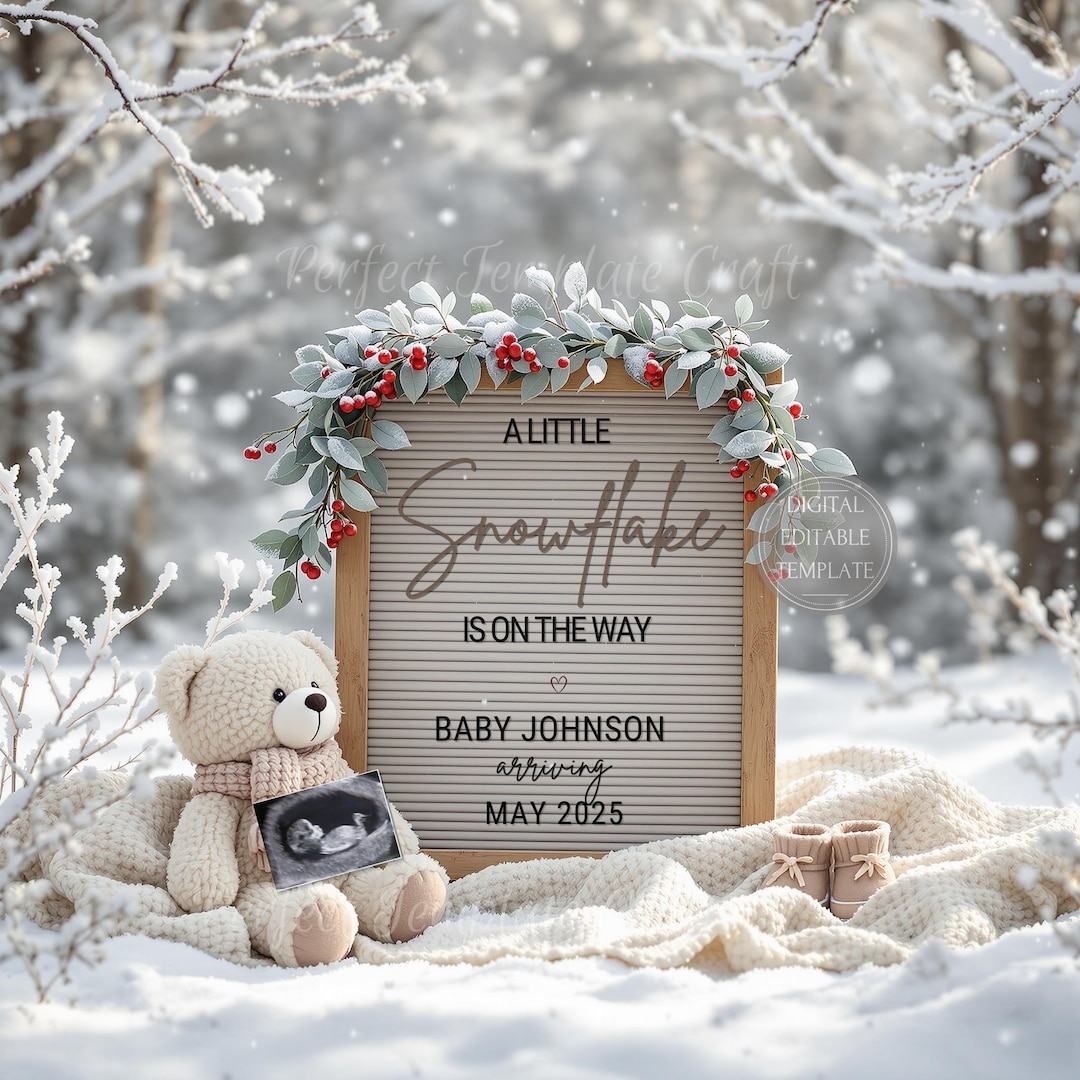 Winter Pregnancy Announcement, Digital Little Snowflake Baby ...