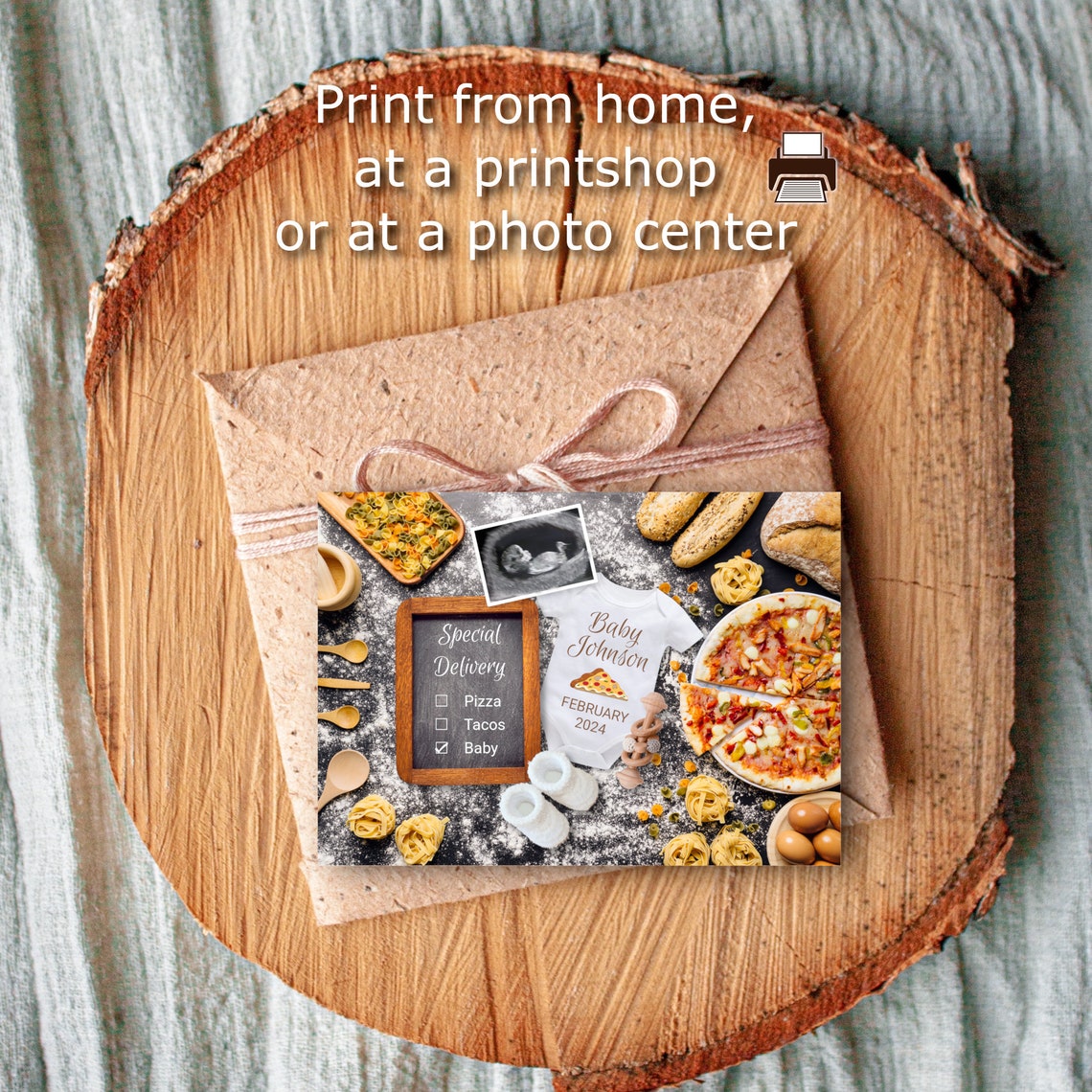 Pizza Pregnancy Announcement Digital, Special Delivery Baby ...