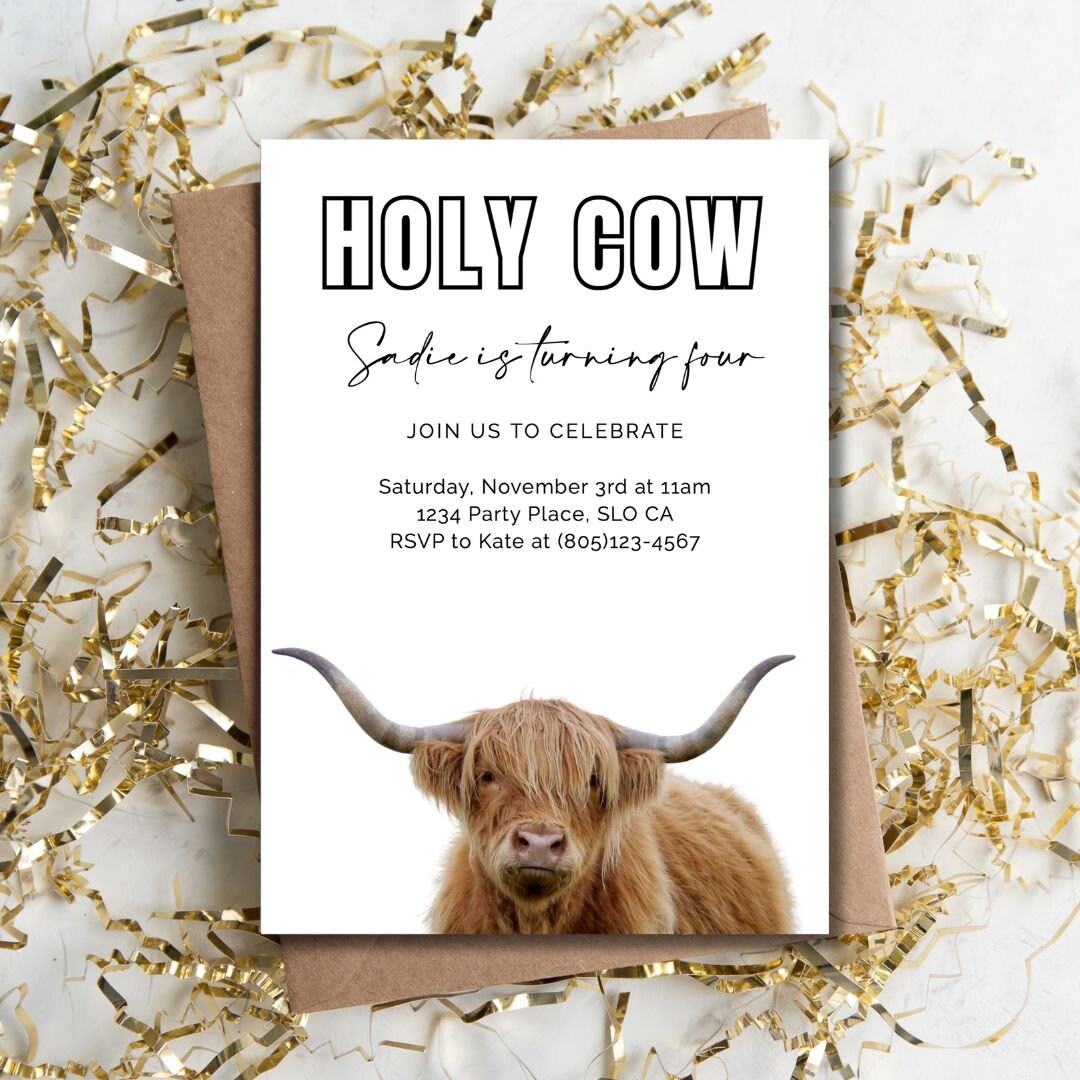 Holy Cow - Cow Themed Birthday Editable Invitation Template - Fully ...