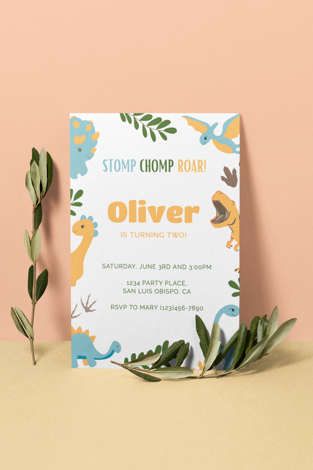 Customizable "stomp, Chomp, Roar" Dinosaur Theme Kid's Birthday Party ...