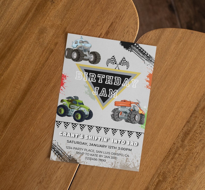 Monster Truck Birthday Invitation | Editable Canva Template (digital ...