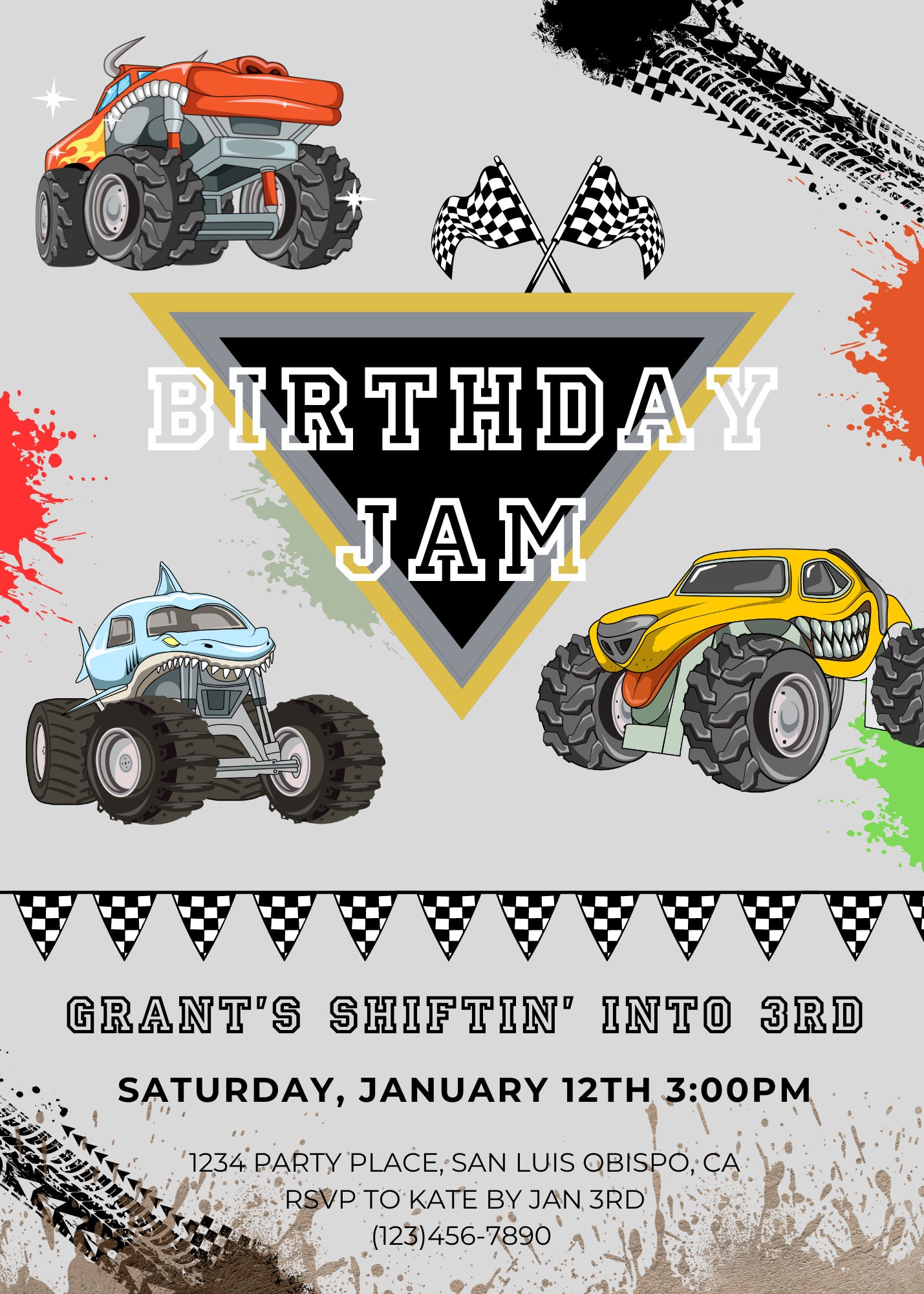 Monster Truck Birthday Invitation | Monster Jam Theme Kids Party Invite ...