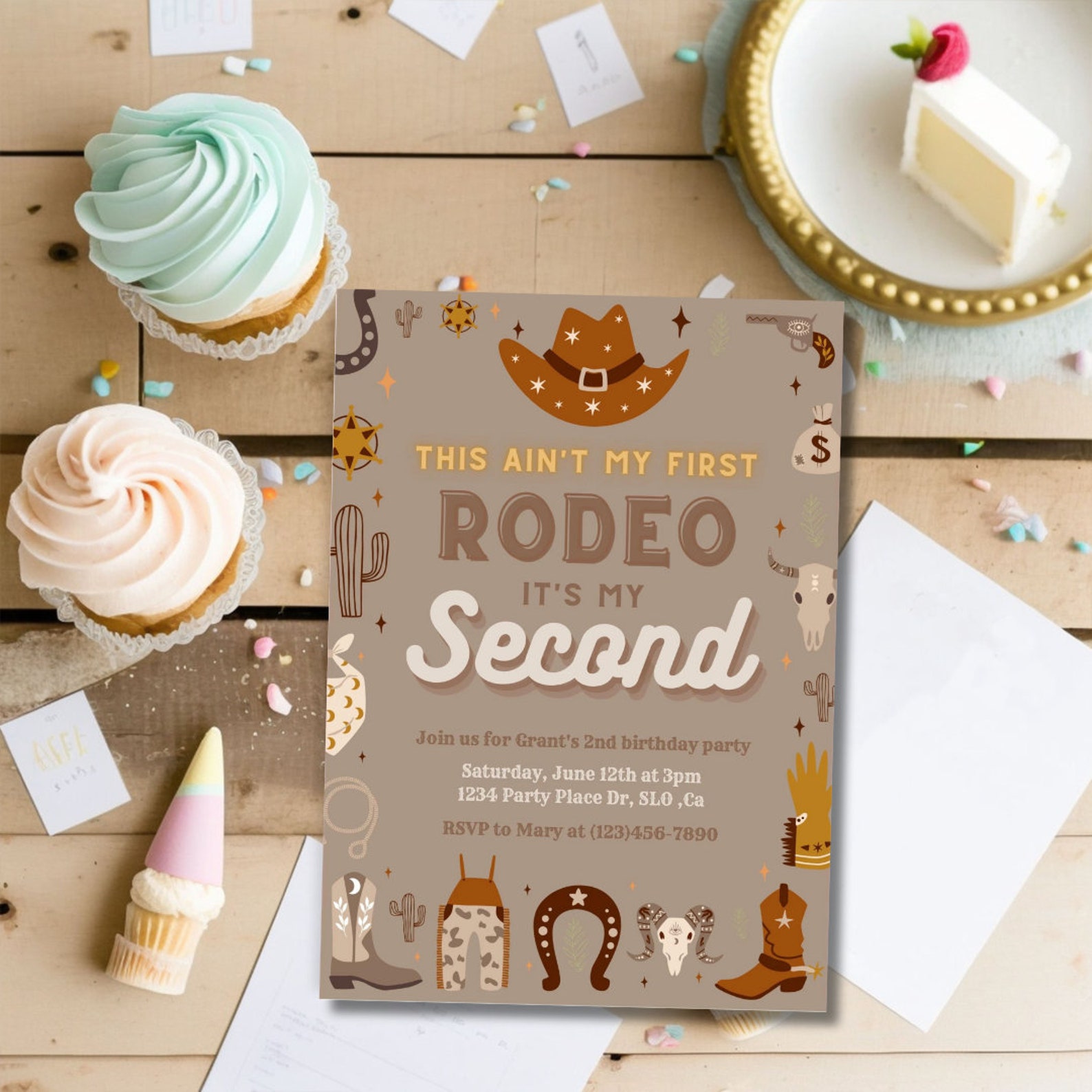 Rodeo Theme Birthday Invite, Second Birthday, Customizable Ain't My ...