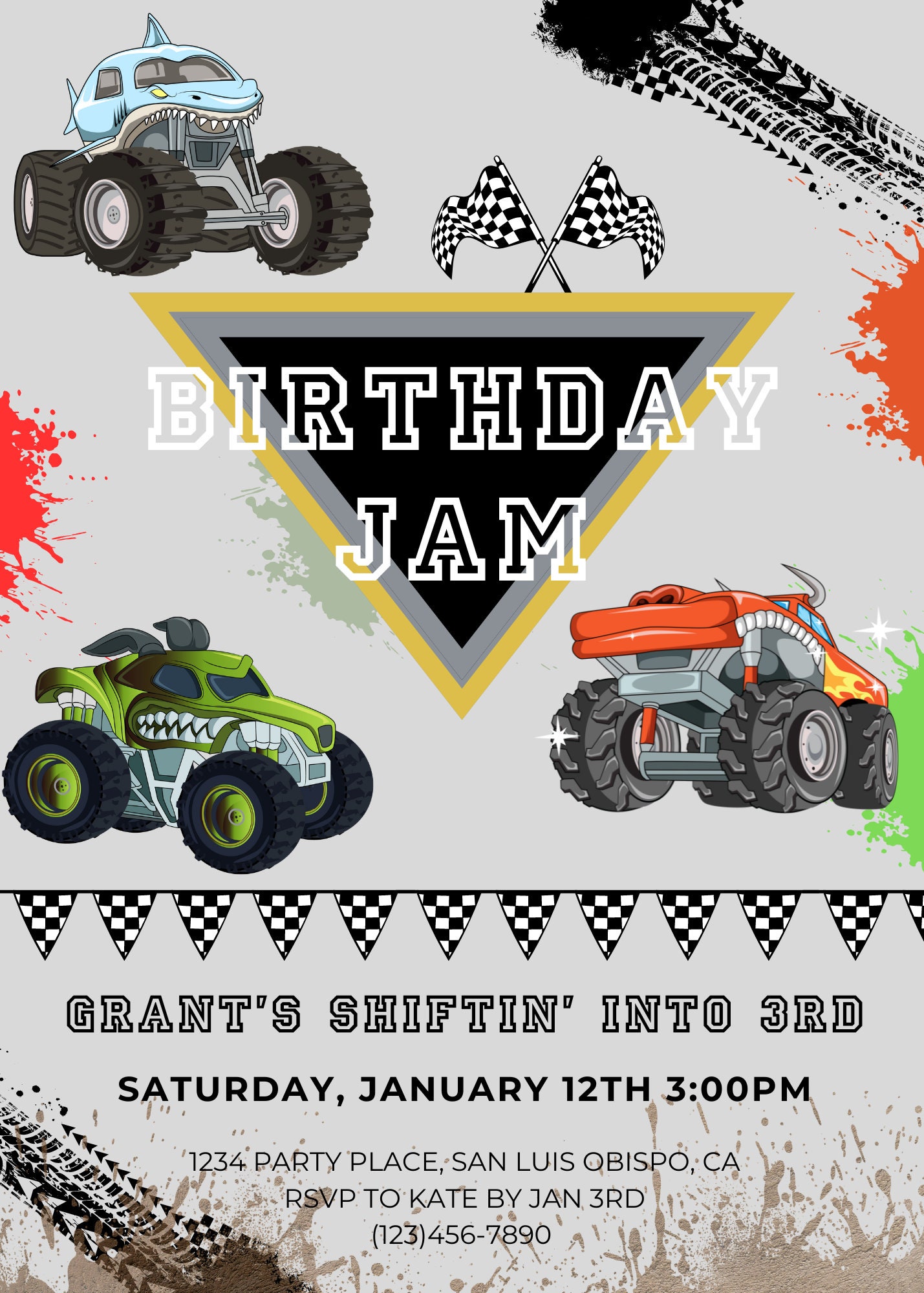 Monster Truck Birthday Invitation | Editable Canva Template (digital ...