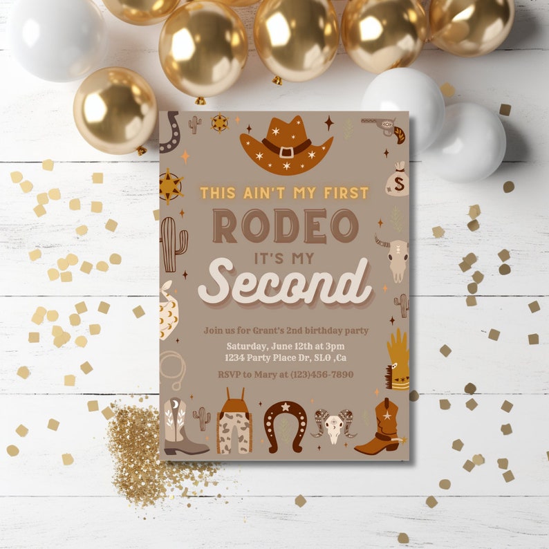 Rodeo Theme Birthday Invite, Second Birthday, Customizable Ain't My ...