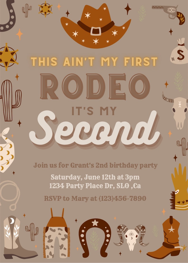Rodeo Theme Birthday Invite, Second Birthday, Customizable Ain't My ...