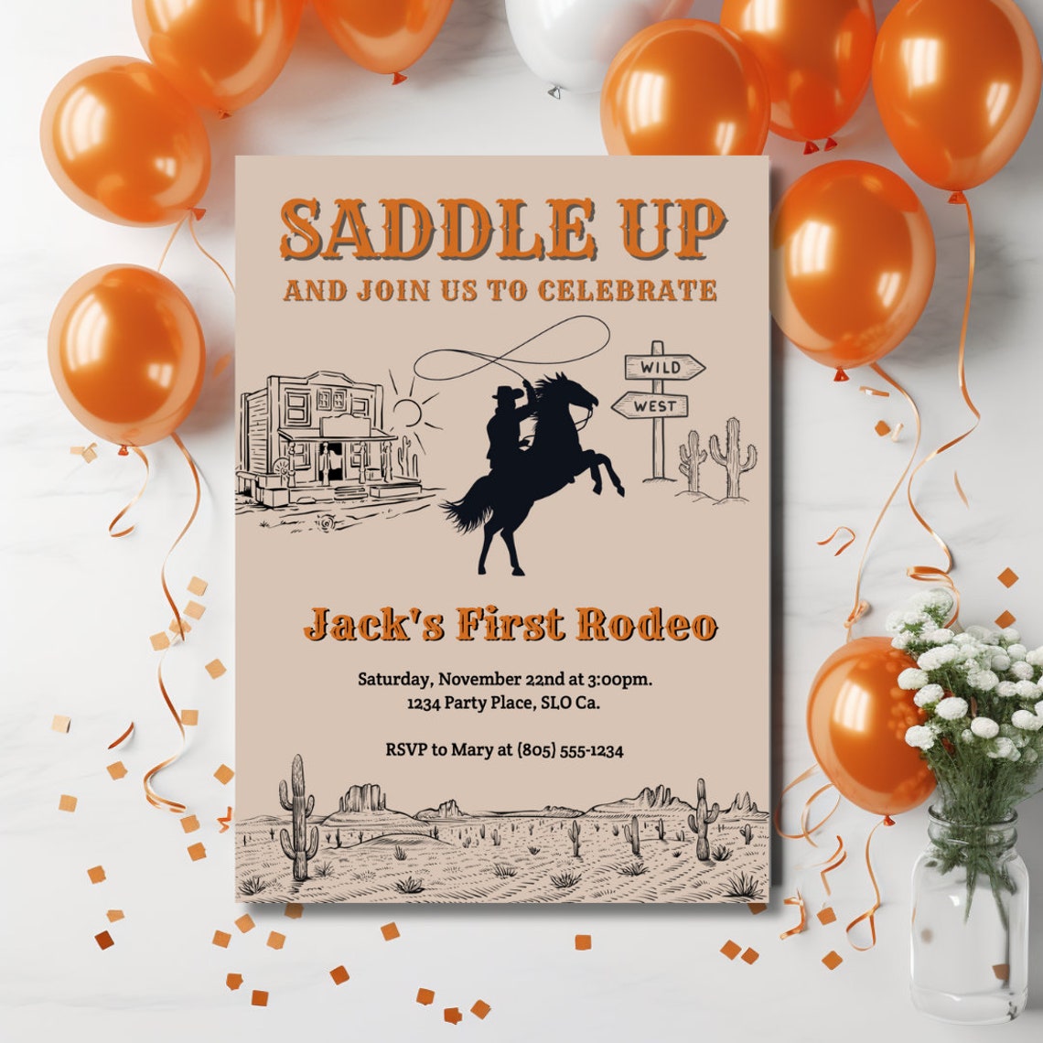 Saddle up Birthday Invitation, Cowboy Birthday Invite, First Rodeo ...