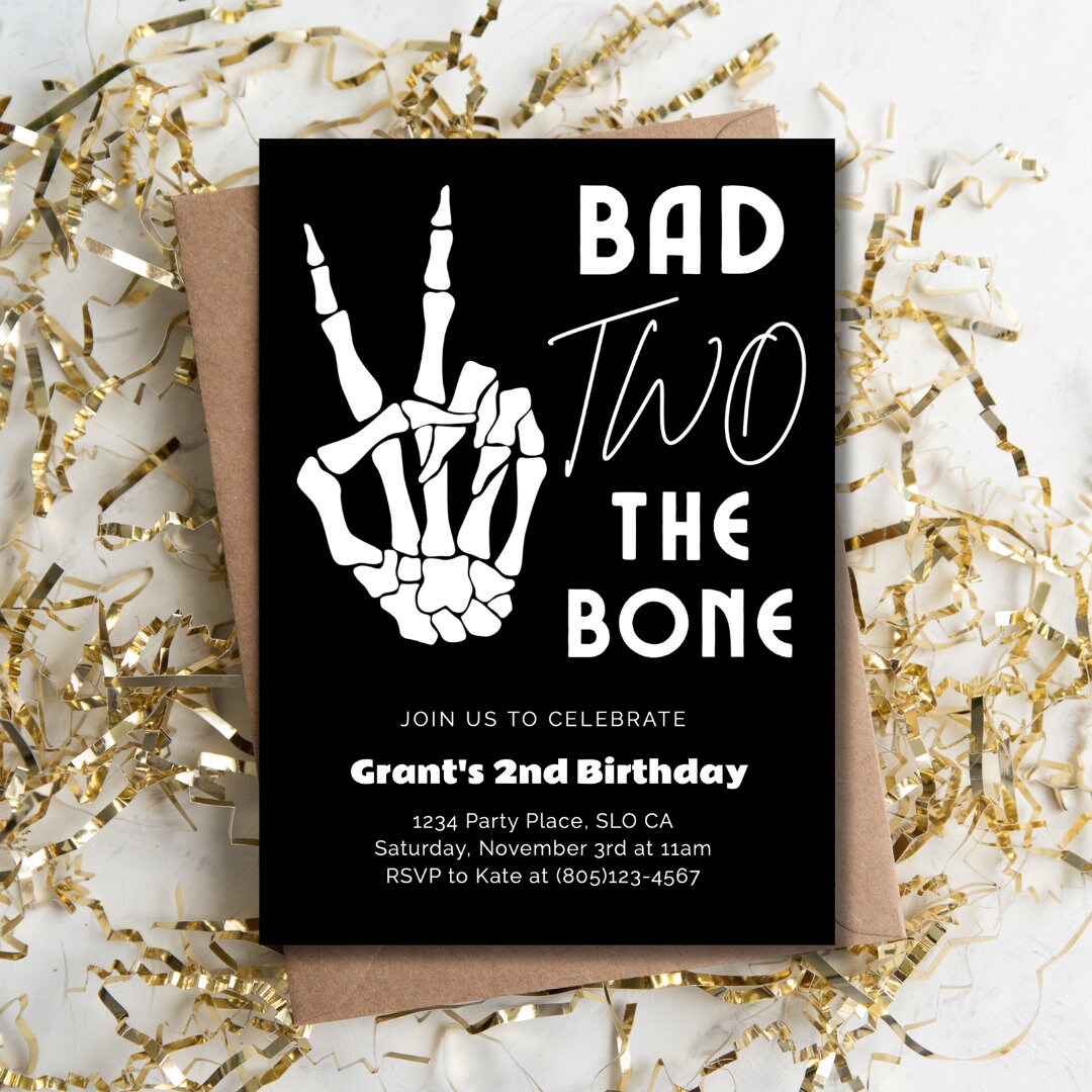 Bad Two the Bone Second Birthday Party Editable Template Invitation ...