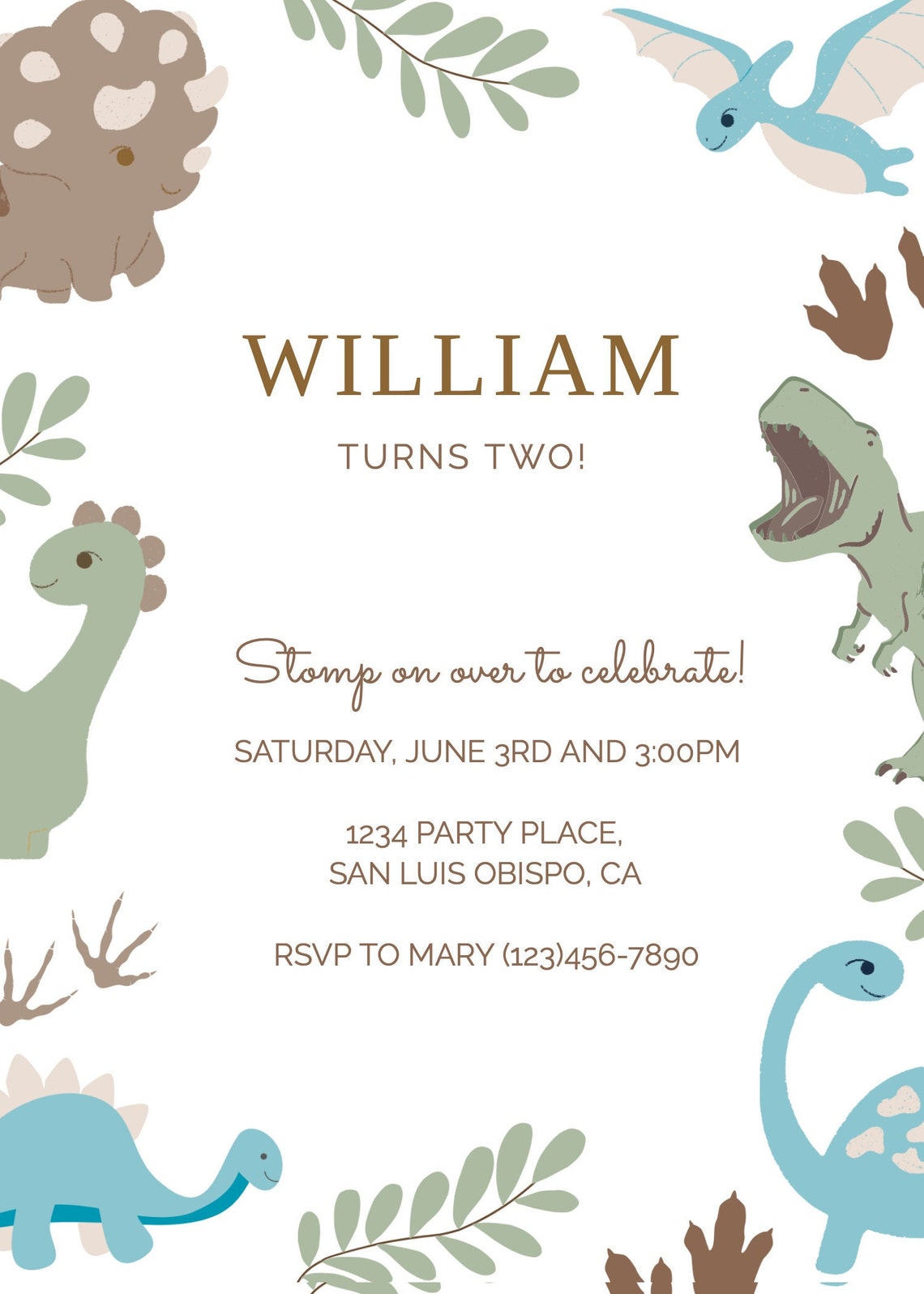 Customizable Dinosaur Theme Kid's Birthday Party Invitation - Boho ...