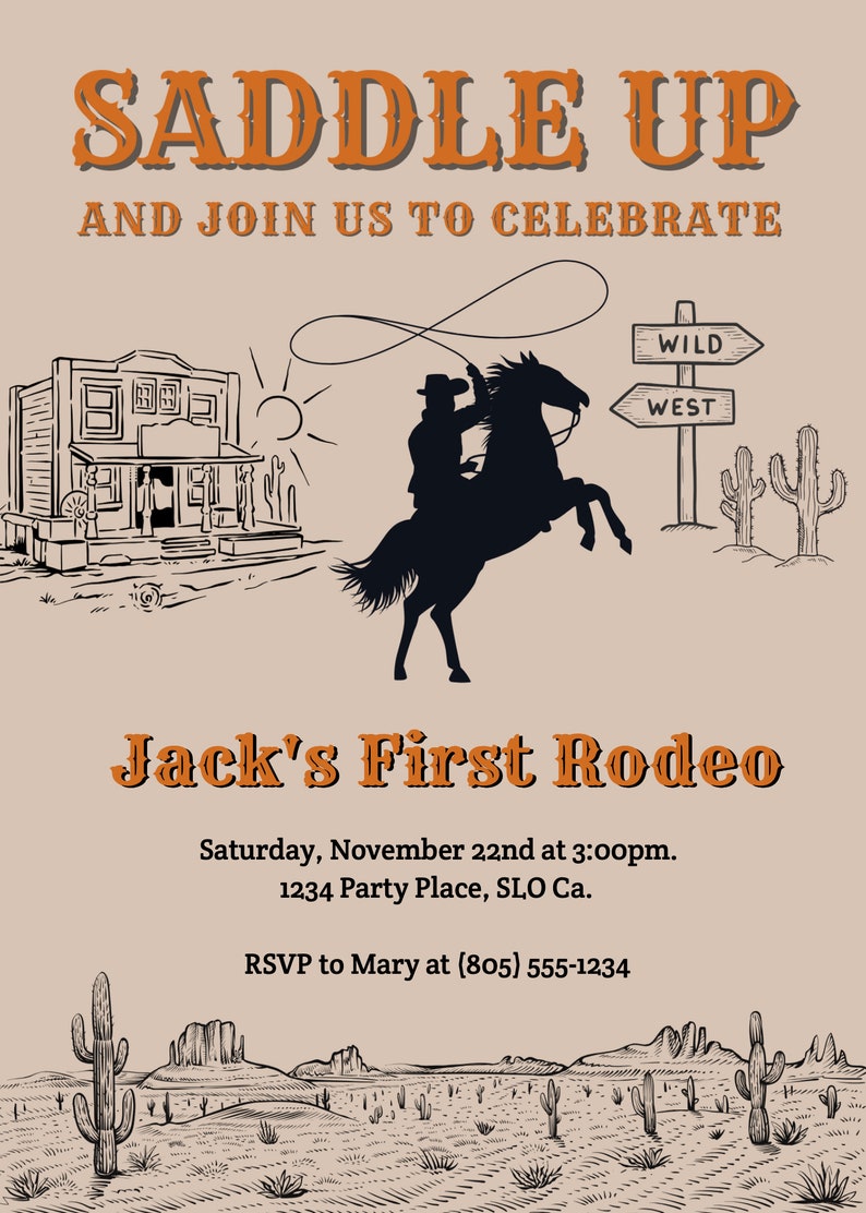 Saddle up Birthday Invitation, Cowboy Birthday Invite, First Rodeo ...