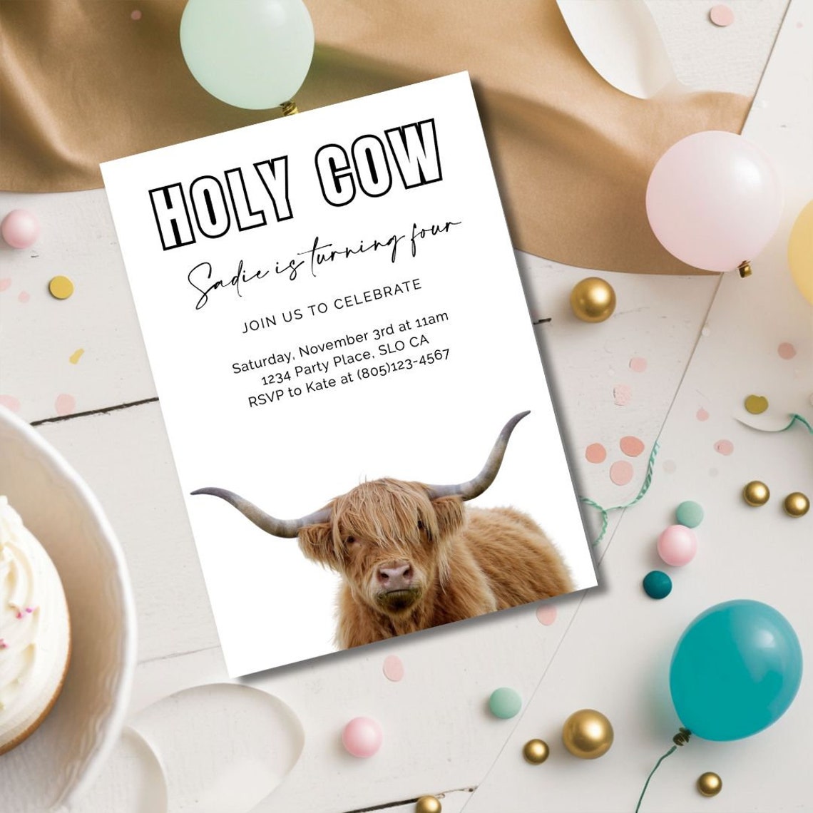 Holy Cow - Cow Themed Birthday Editable Invitation Template - Fully ...