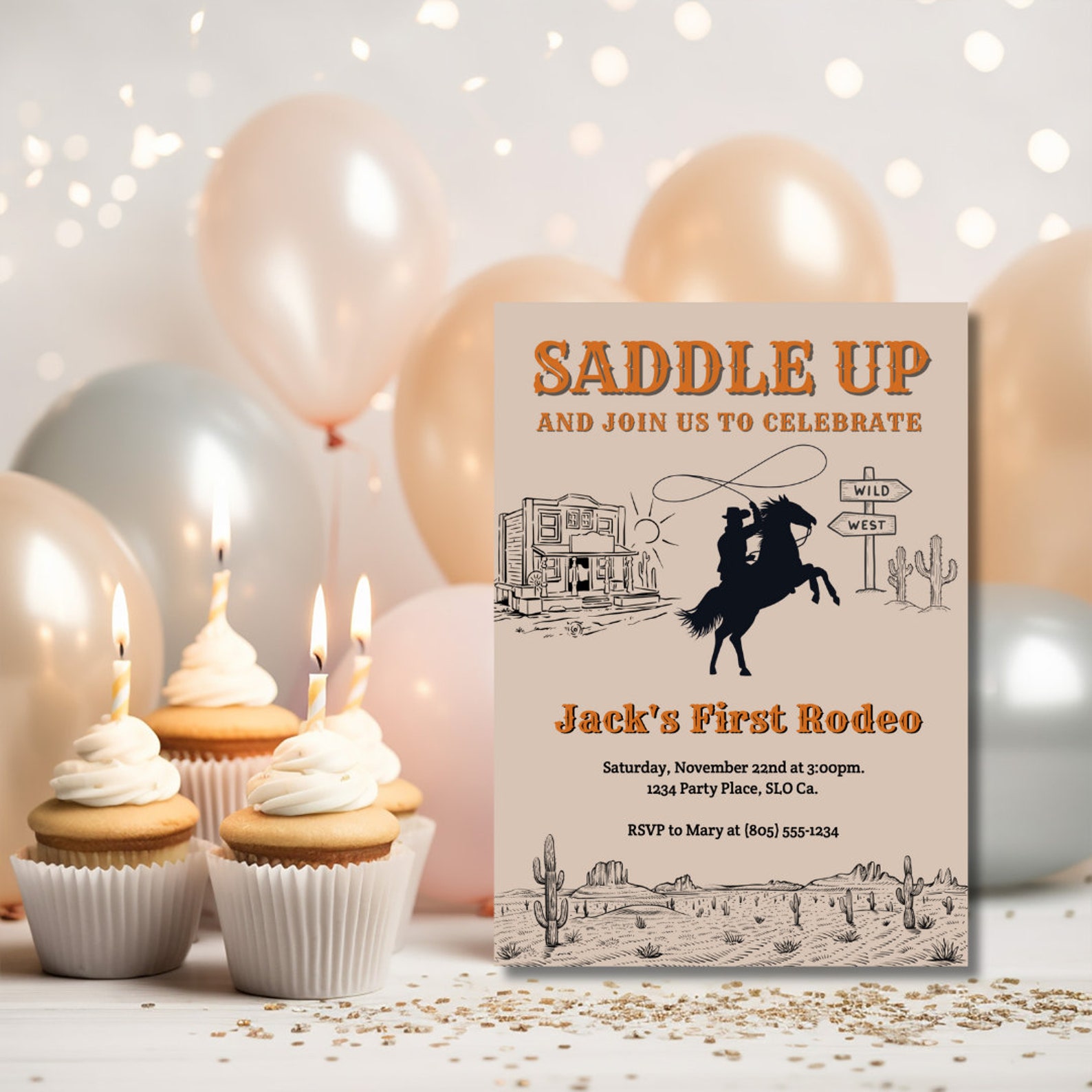 Saddle up Birthday Invitation, Cowboy Birthday Invite, First Rodeo ...