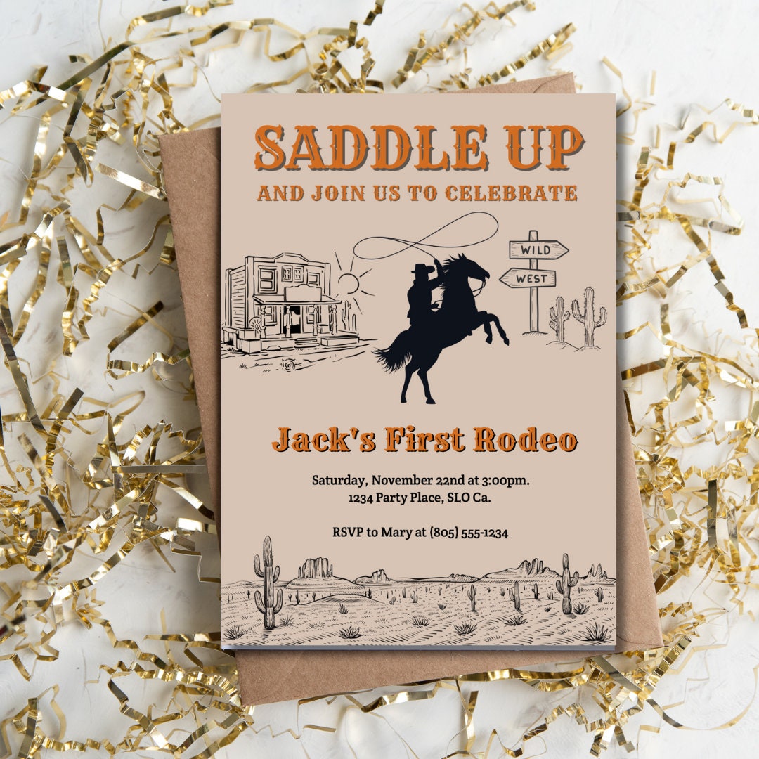 Saddle up Birthday Invitation, Cowboy Birthday Invite, First Rodeo ...
