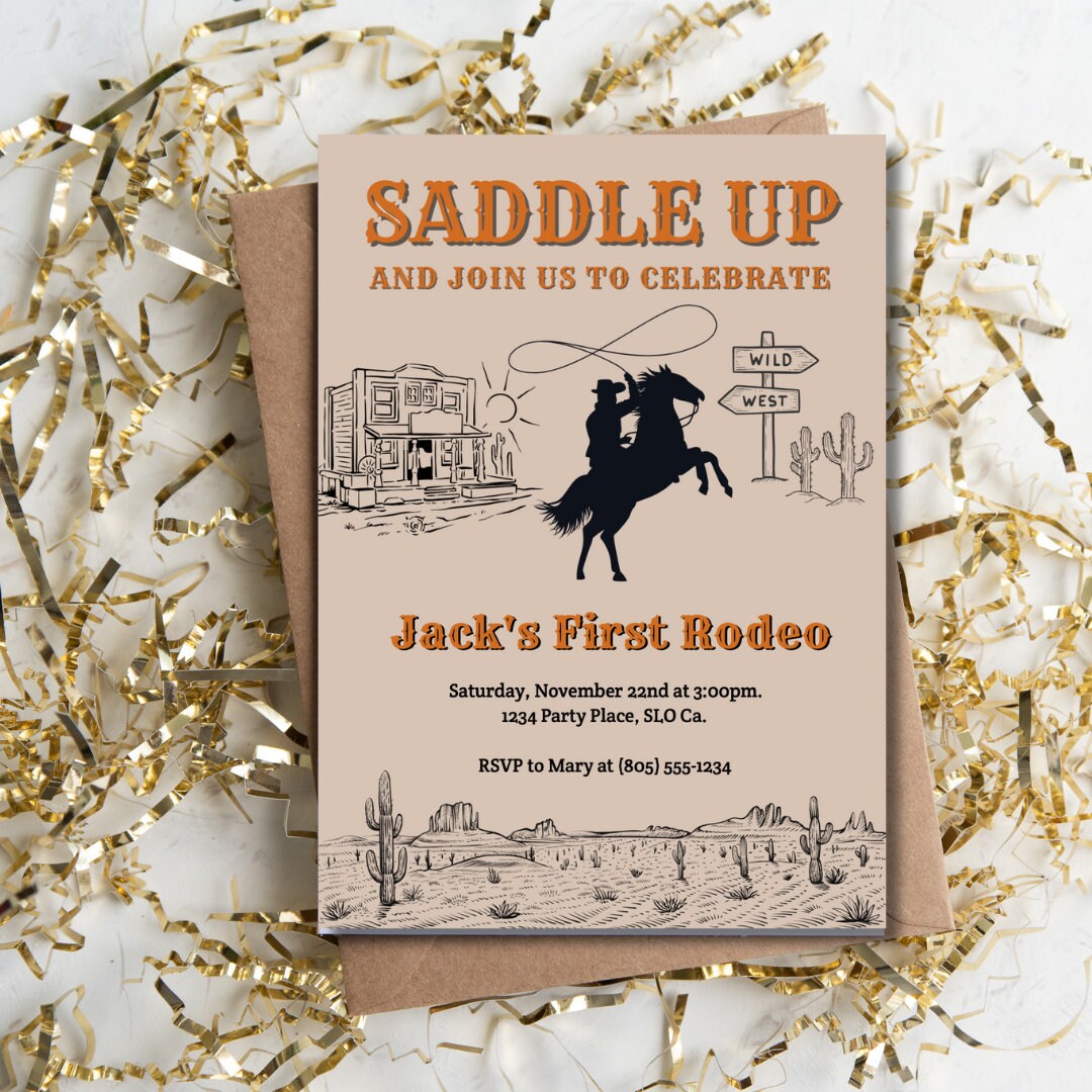 Saddle up Birthday Invitation, Cowboy Birthday Invite, First Rodeo ...