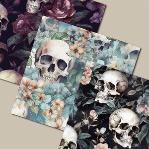 Floral Macabre Pattern Pack, 6 Seamless Pattern With Flowers and Skulls ...