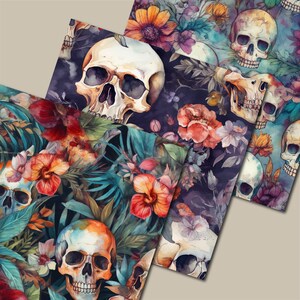 Floral Macabre Pattern Pack, 6 Seamless Pattern With Flowers and Skulls ...