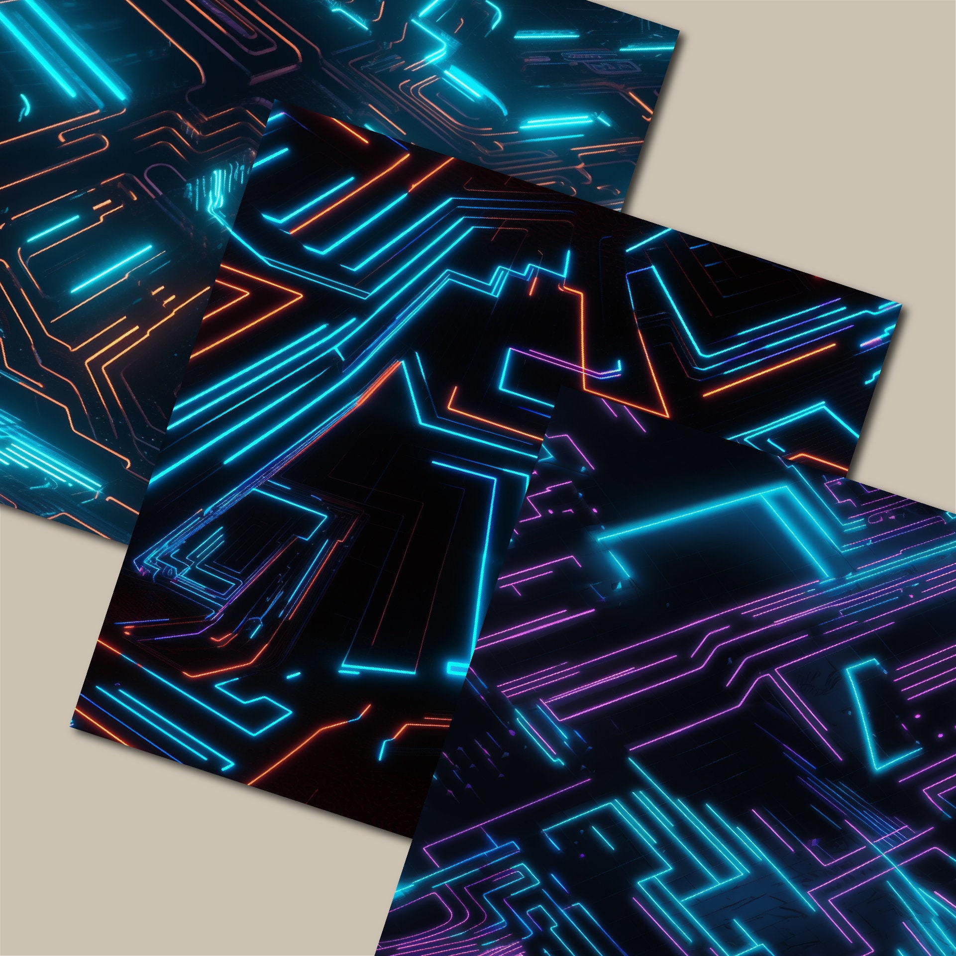 Retro Futurism Pattern Pack, 6 Seamless Pattern With Neon Video Game ...