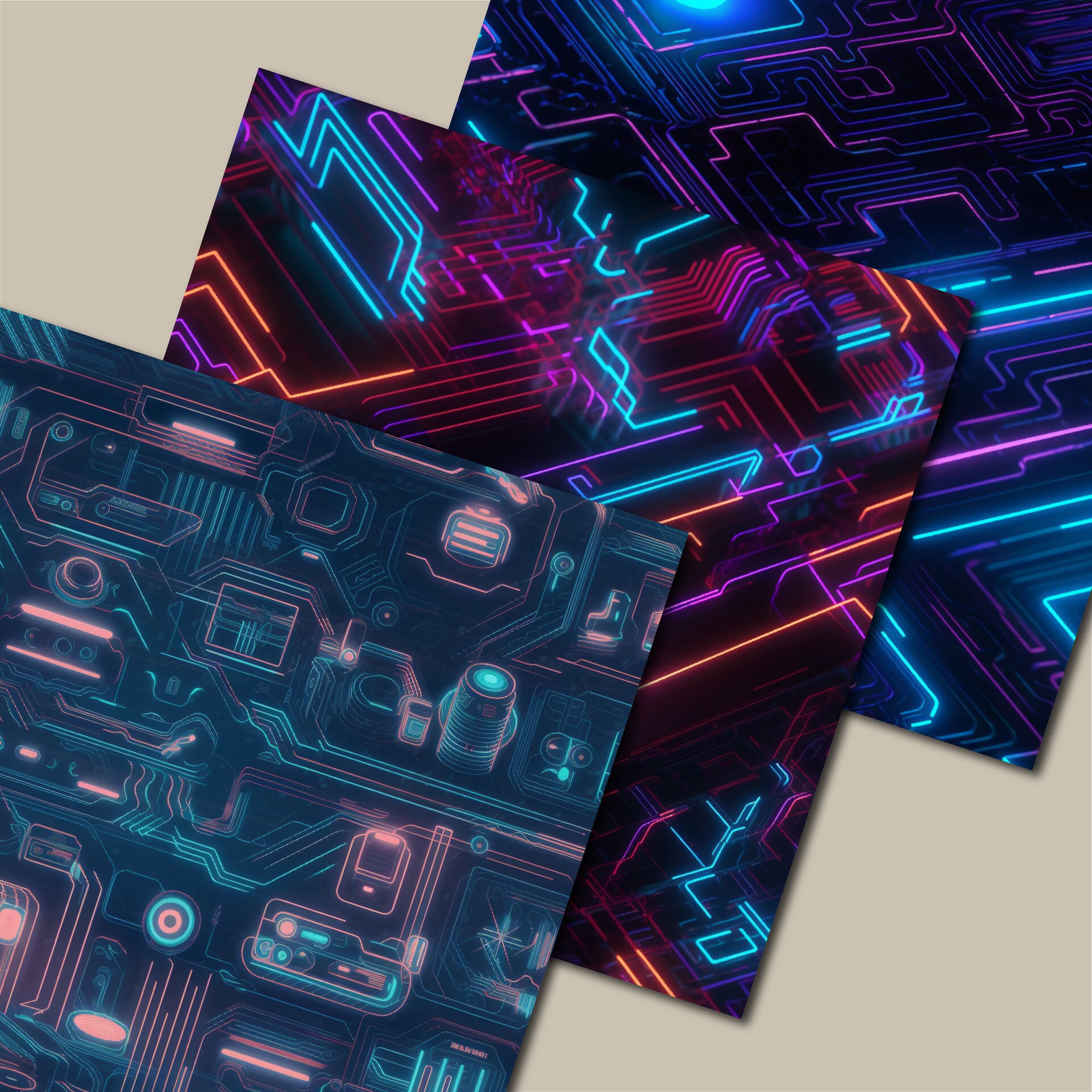 Retro Futurism Pattern Pack, 6 Seamless Pattern With Neon Video Game ...