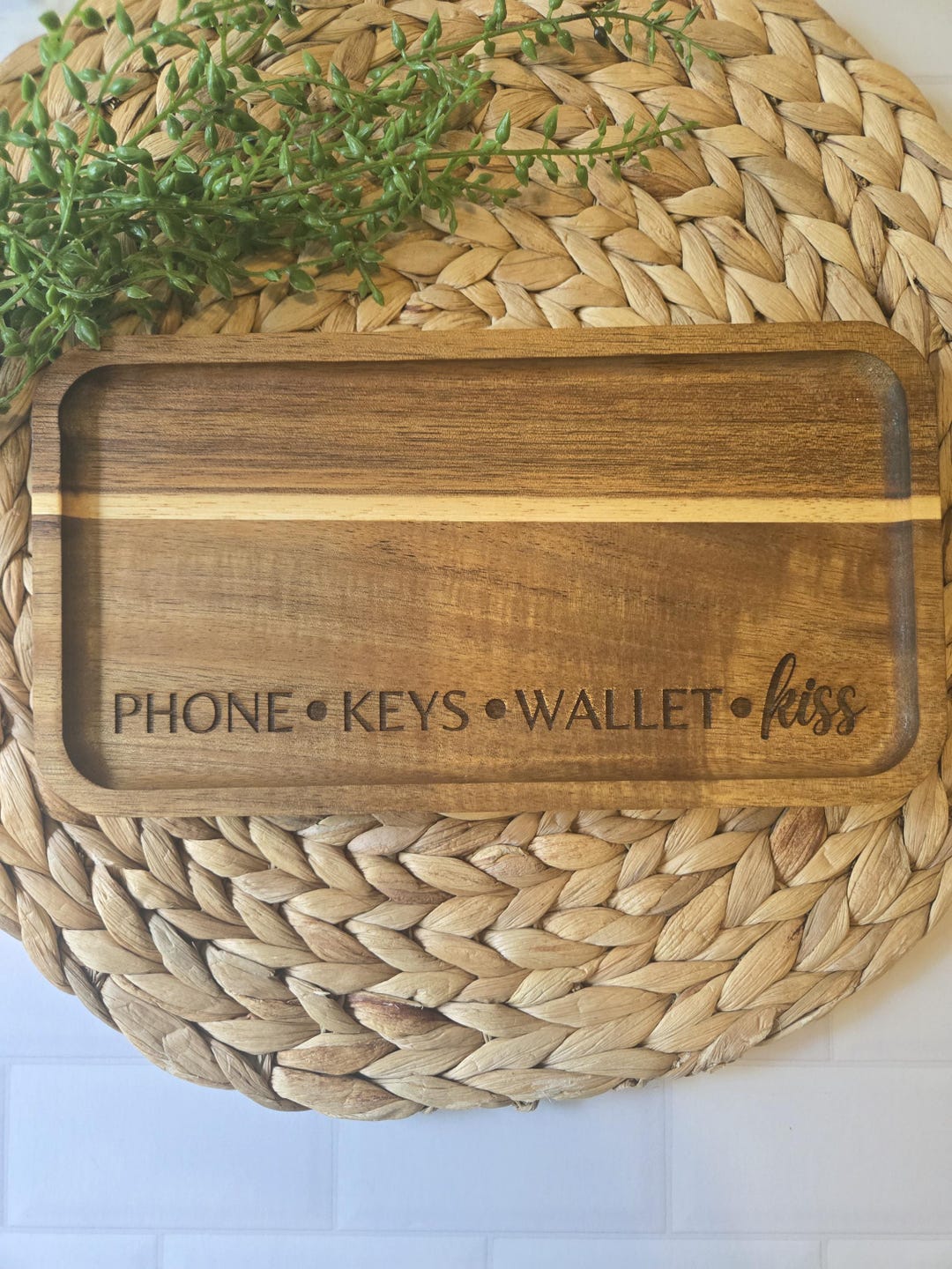 Phone, Keys, Wallet, Kiss Engraved Tray, Wood Tray, Key Tray, Dad ...
