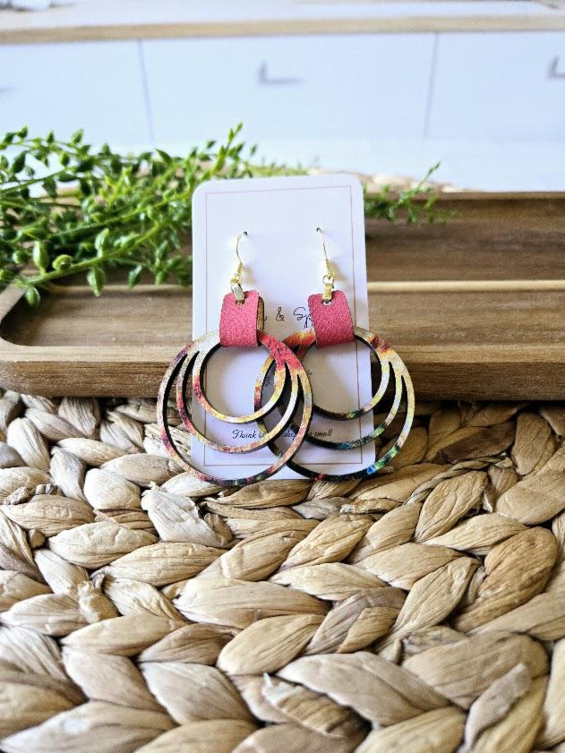Rainbow Faux Leather Hoop Dangle Earrings, Hypoallergenic - Etsy