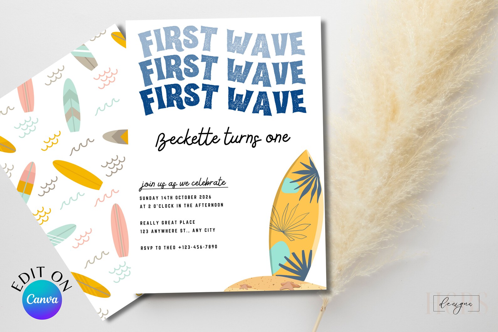 First Wave Invitation Summer First Birthday Party Surfer Birthday Party ...