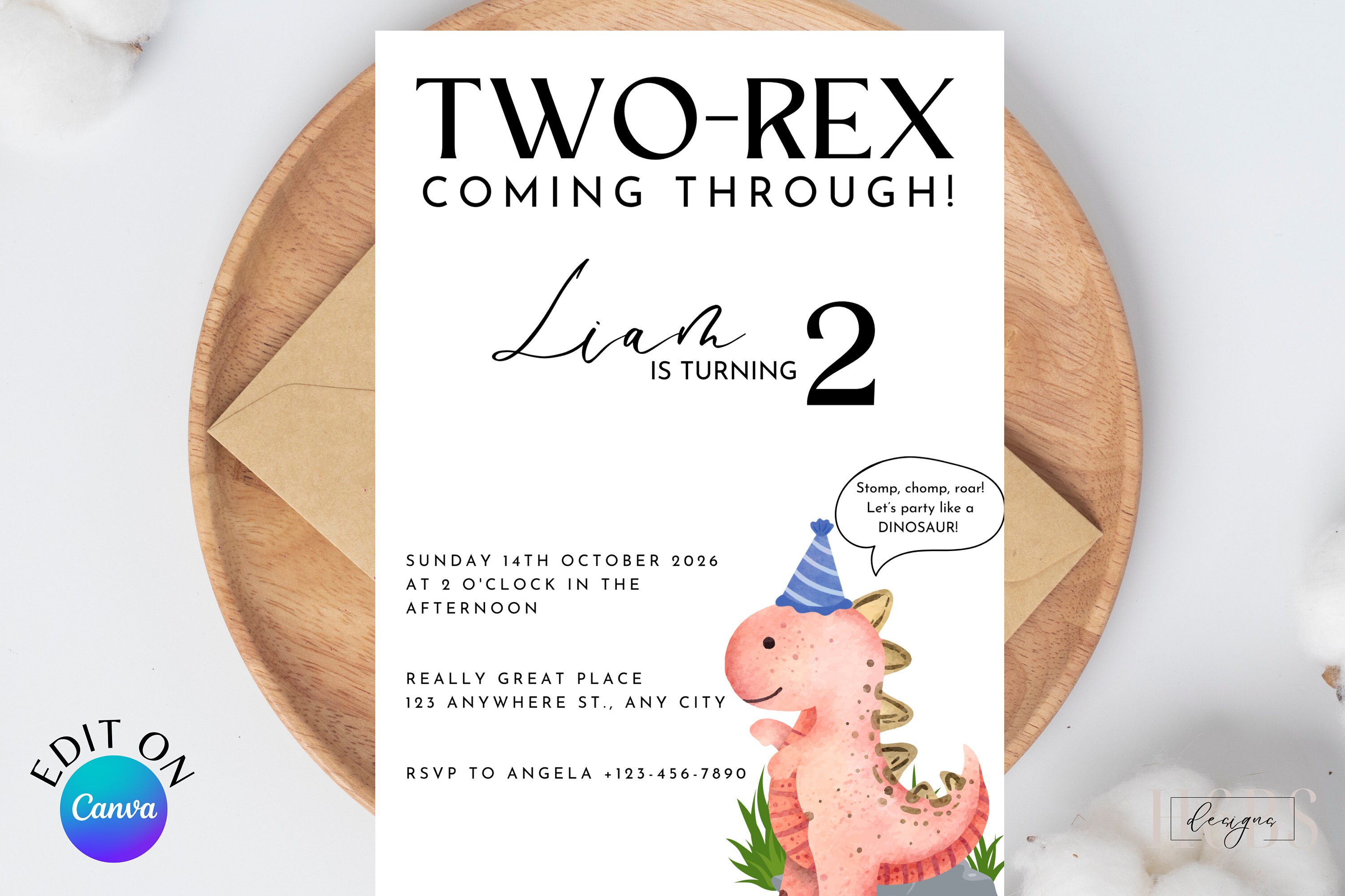 Dinosaur Birthday Invitation Two Rex Birthday Party Dino Themed 2nd ...