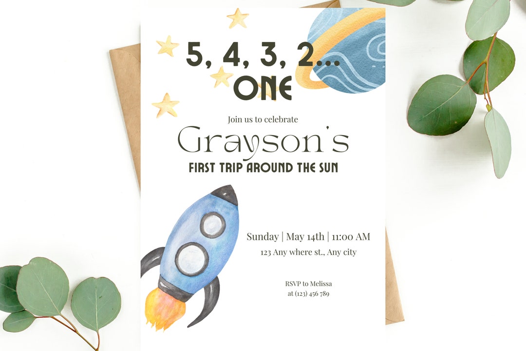 Blast off First Birthday Invitation First Trip Around the Sun - Etsy