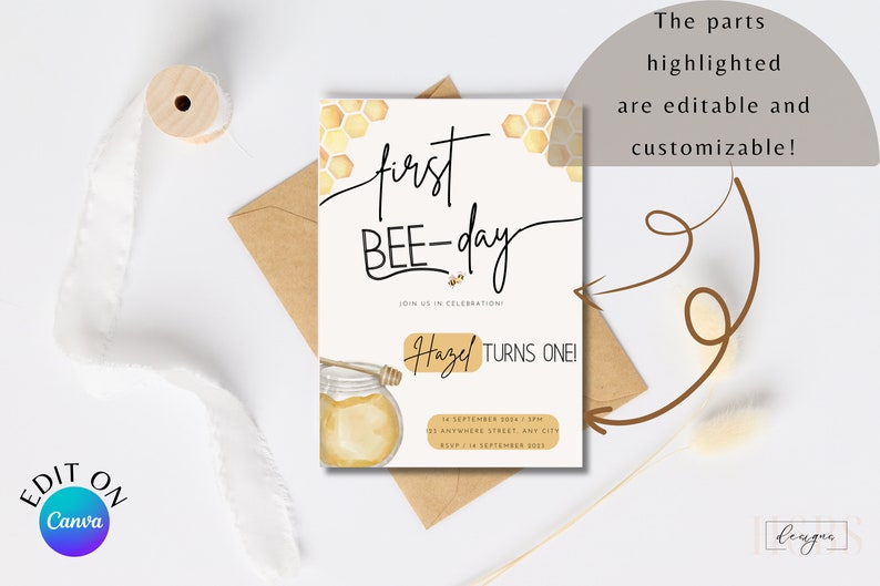 First Bee-day, Bee and Honeycomb Themed Birthday Invitation, First ...