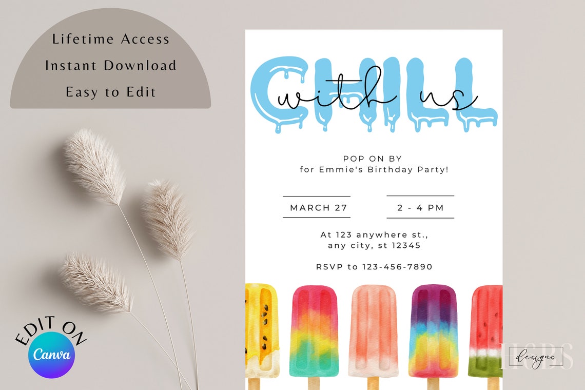 Popsicle Birthday Party Invitation Chill With Us Birthday Pop on by ...