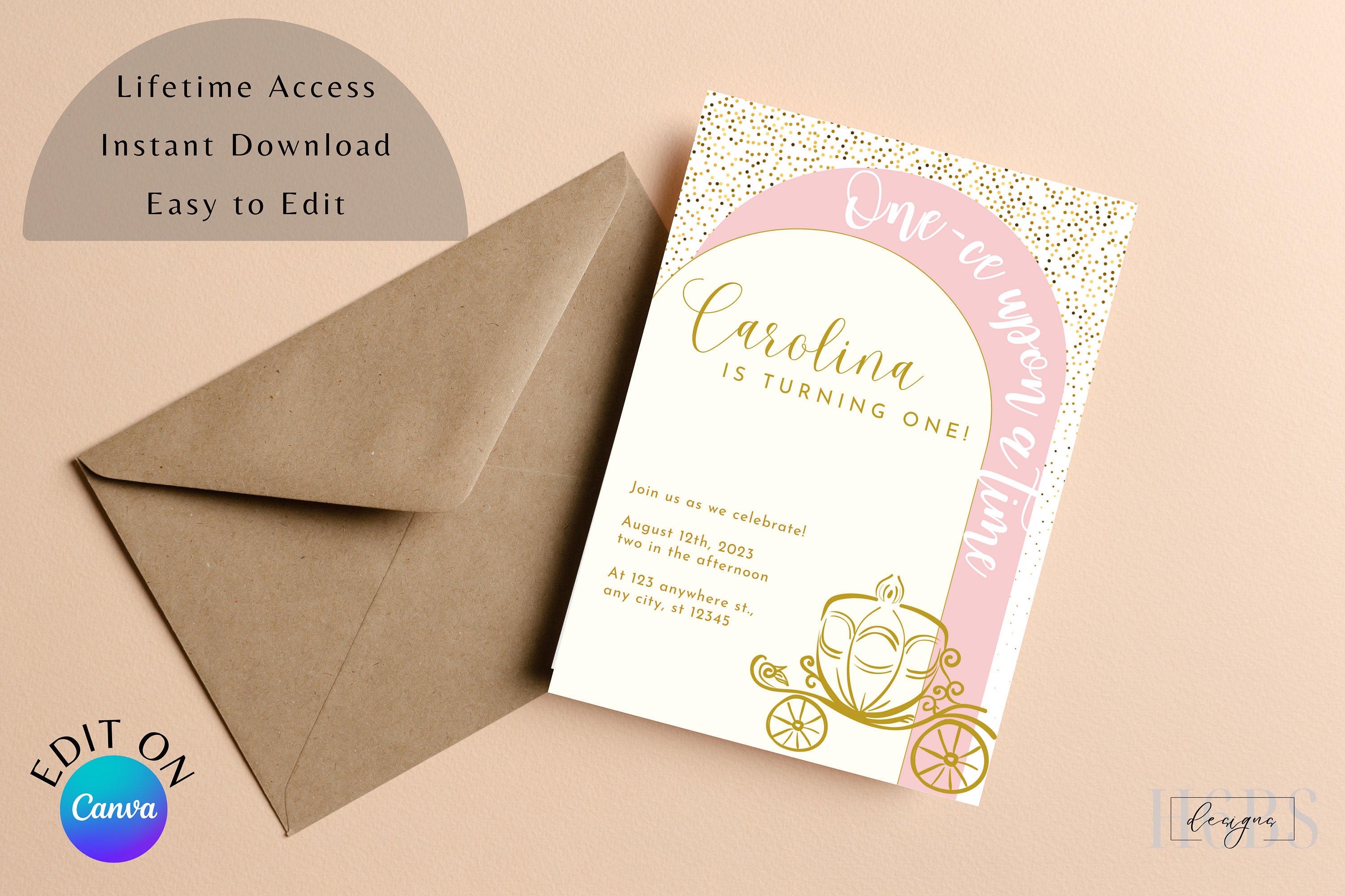 One-ce Upon A Time Invitation Princess Fairytale First Birthday Party ...