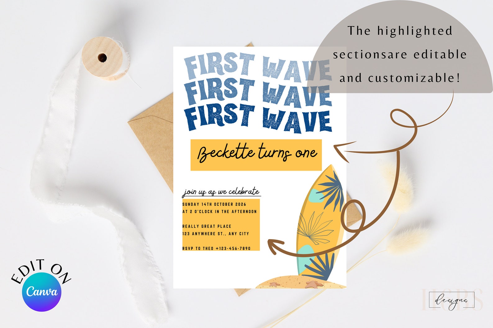 First Wave Invitation Summer First Birthday Party Surfer Birthday Party ...