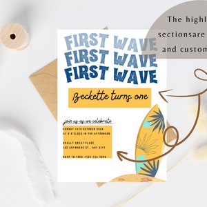 First Wave Invitation Summer First Birthday Party Surfer Birthday Party ...