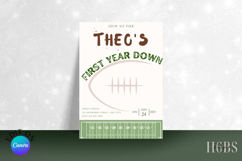 First Year Down Invitation First Birthday Football Themed Party ...