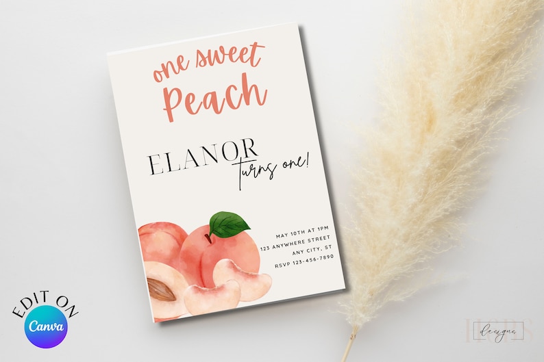 Printable & Digital Editable Invitation, One Sweet Peach, First ...