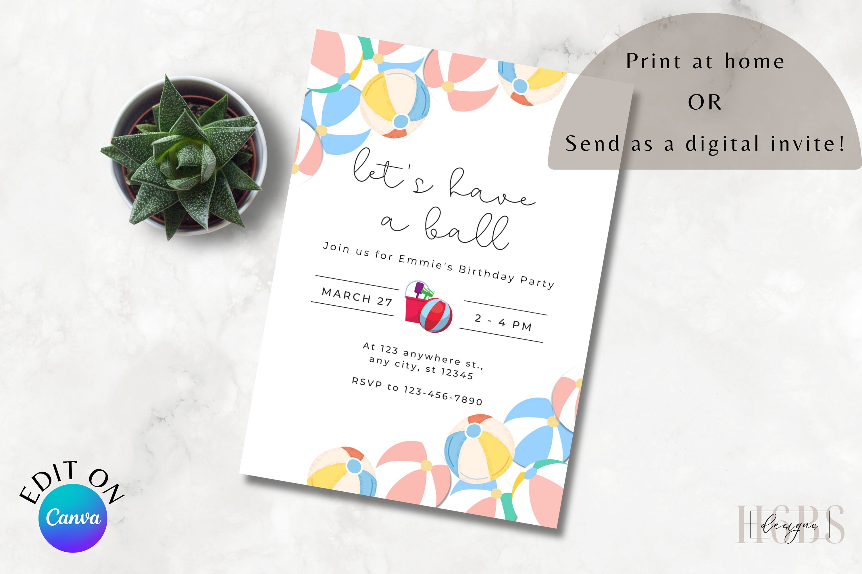 Let's Have A Ball Birthday Invitation Girl Summer Birthday Party Boy ...