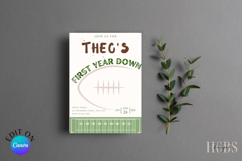 First Year Down Invitation First Birthday Football Themed Party ...