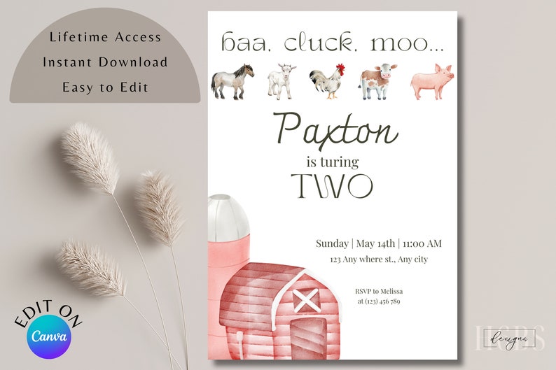 Minimalist Barnyard Birthday Invitation Farm Animal Birthday Invite ...