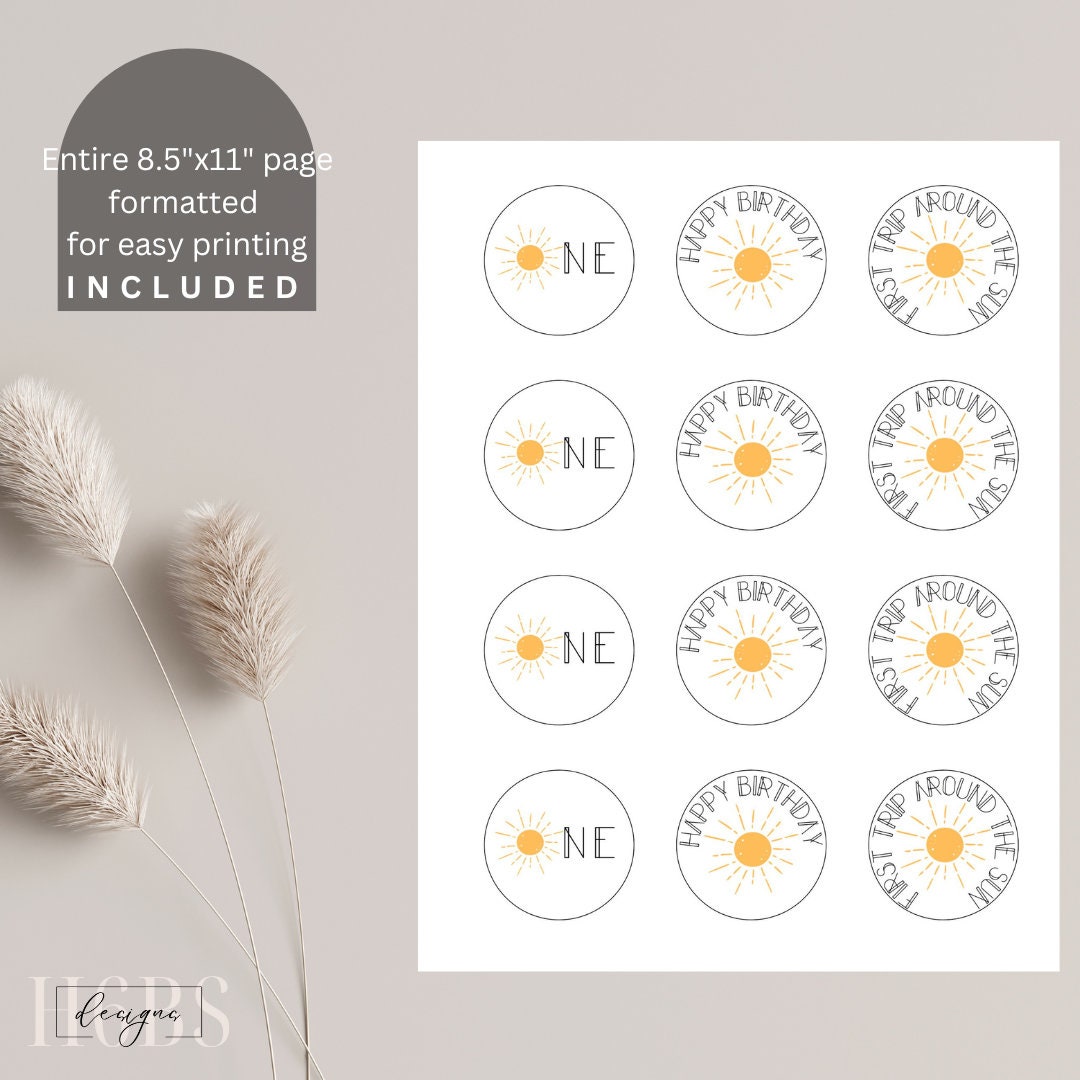Printable & Digital Cupcake Label, First Trip Around the Sun Birthday ...