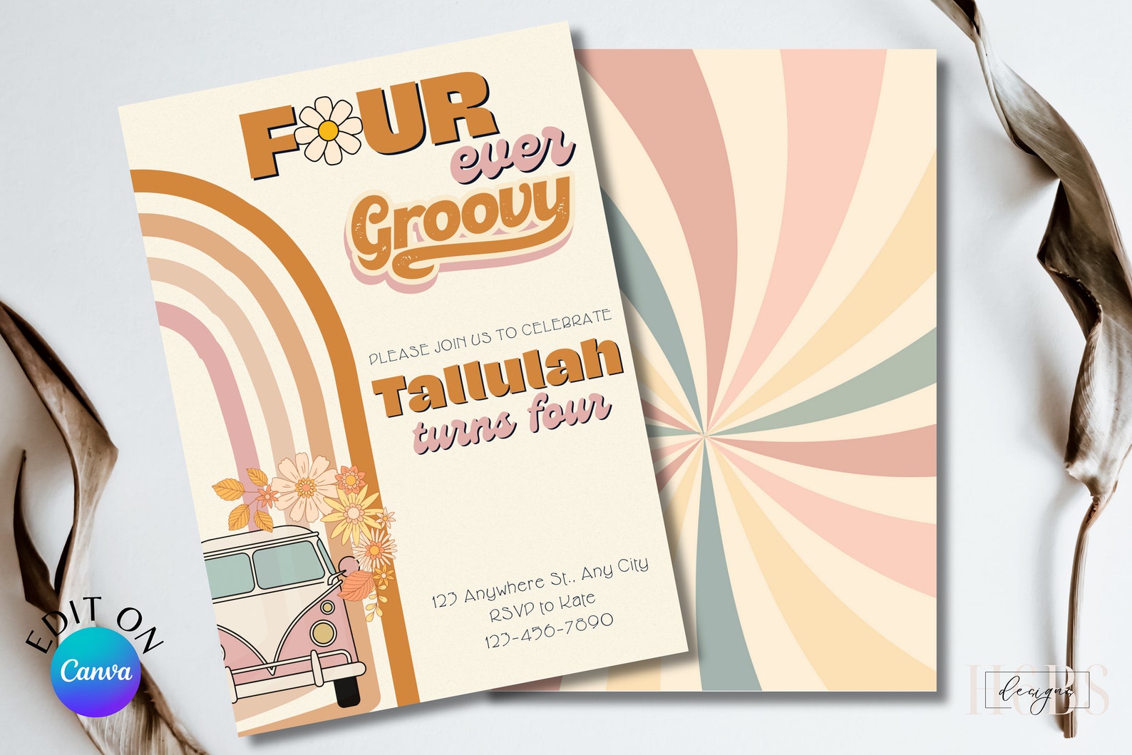 Fourever Groovy Birthday Invitation 4th Birthday Party Boho 70s ...