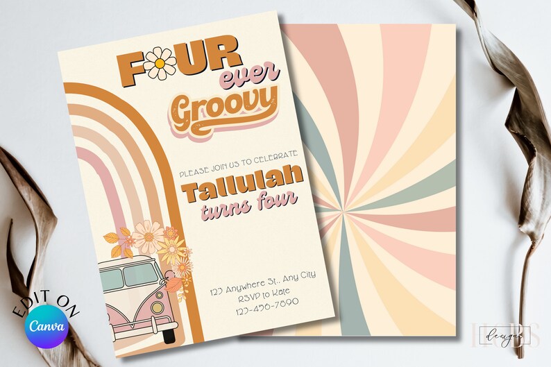 Fourever Groovy Birthday Invitation 4th Birthday Party Boho 70s ...
