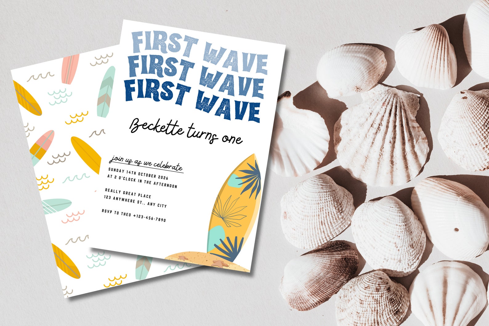 First Wave Invitation Summer First Birthday Party Surfer Birthday Party ...