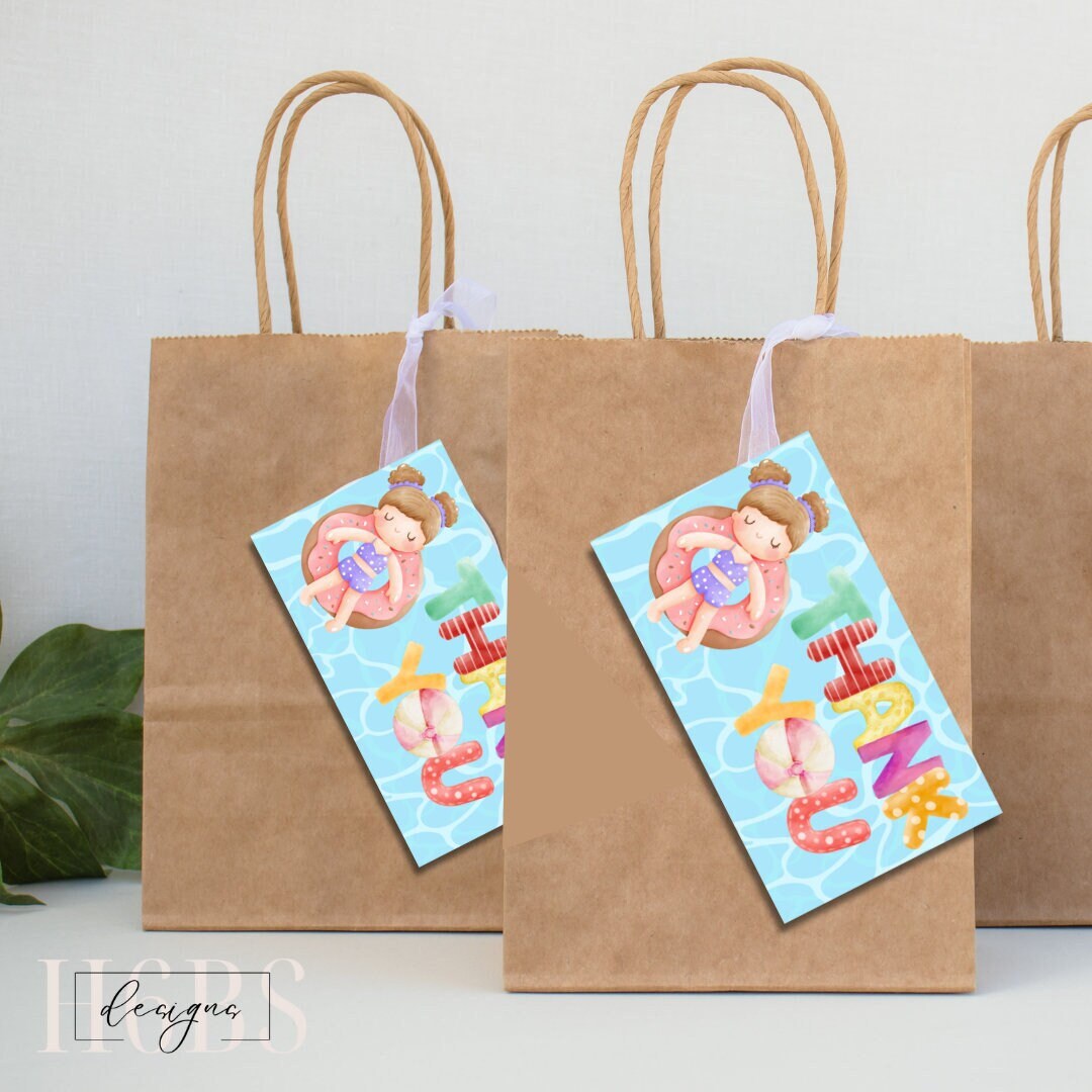 Summer Birthday Party Decoration Girl Thank You Tags Pool Party Goodie ...