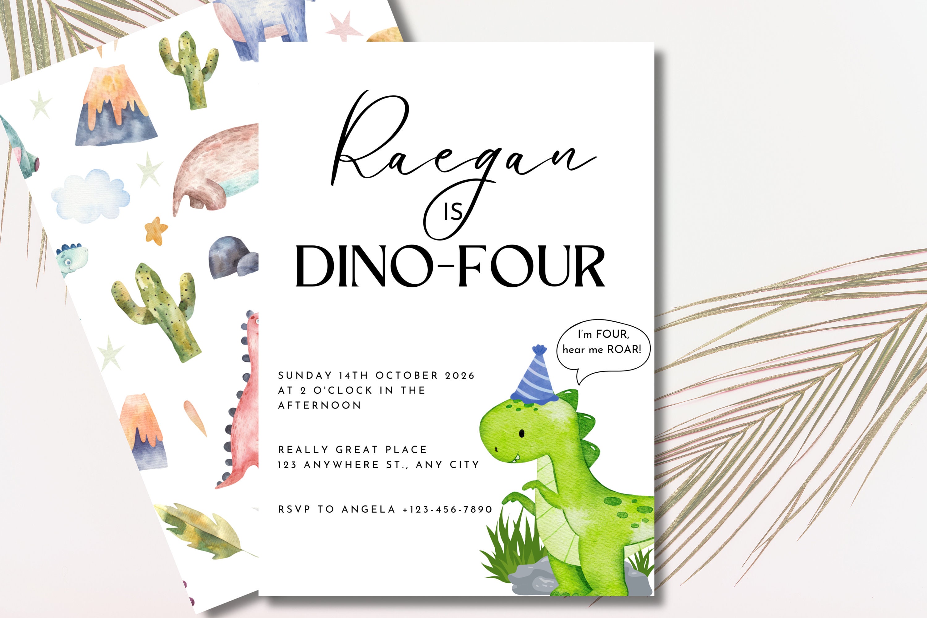 Dino Four Dinosaur Birthday Invitation Dino Birthday Party 4th Birthday Party Decor Dino-four ...