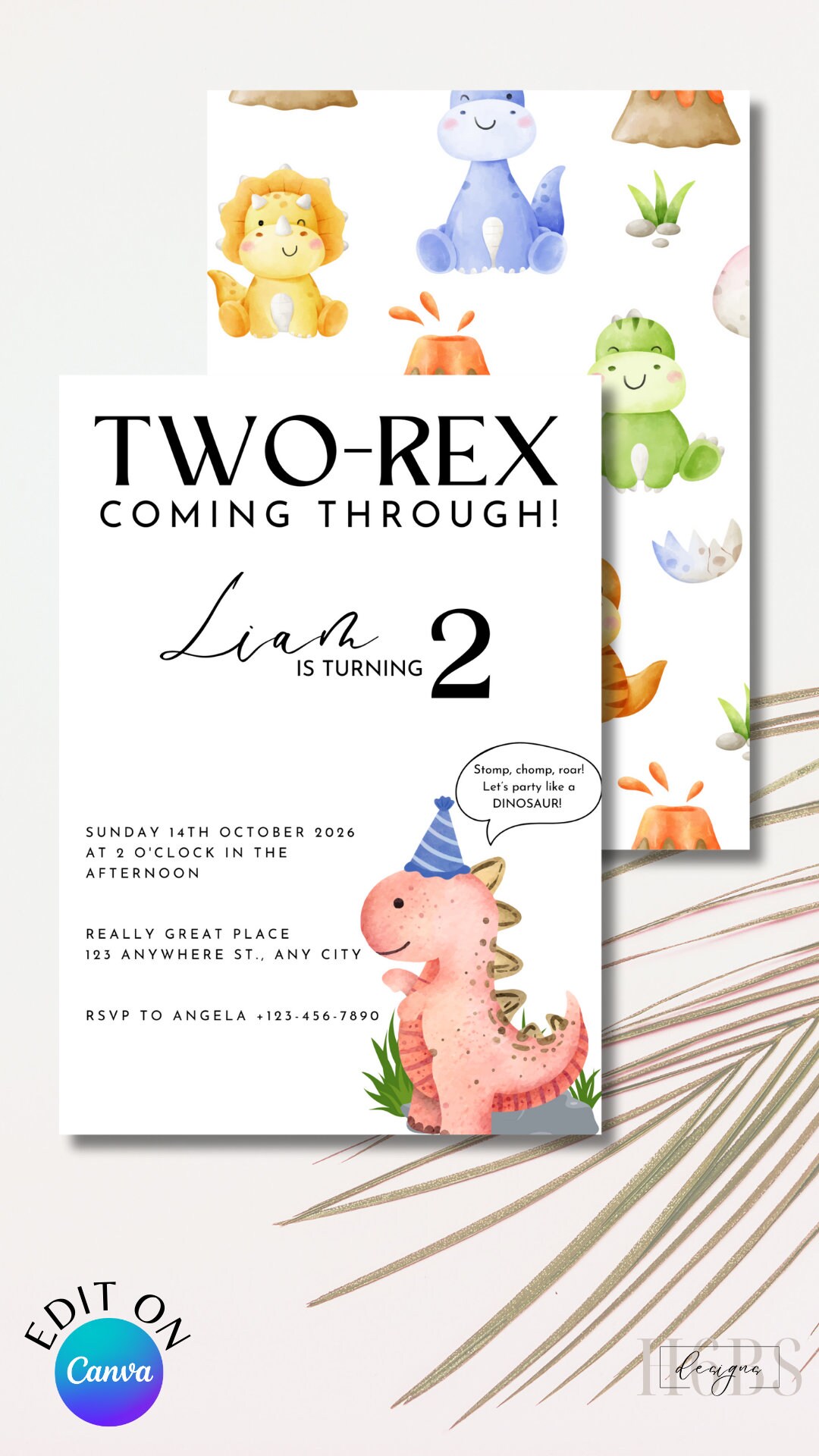Dinosaur Birthday Invitation Two Rex Birthday Party Dino Themed 2nd ...